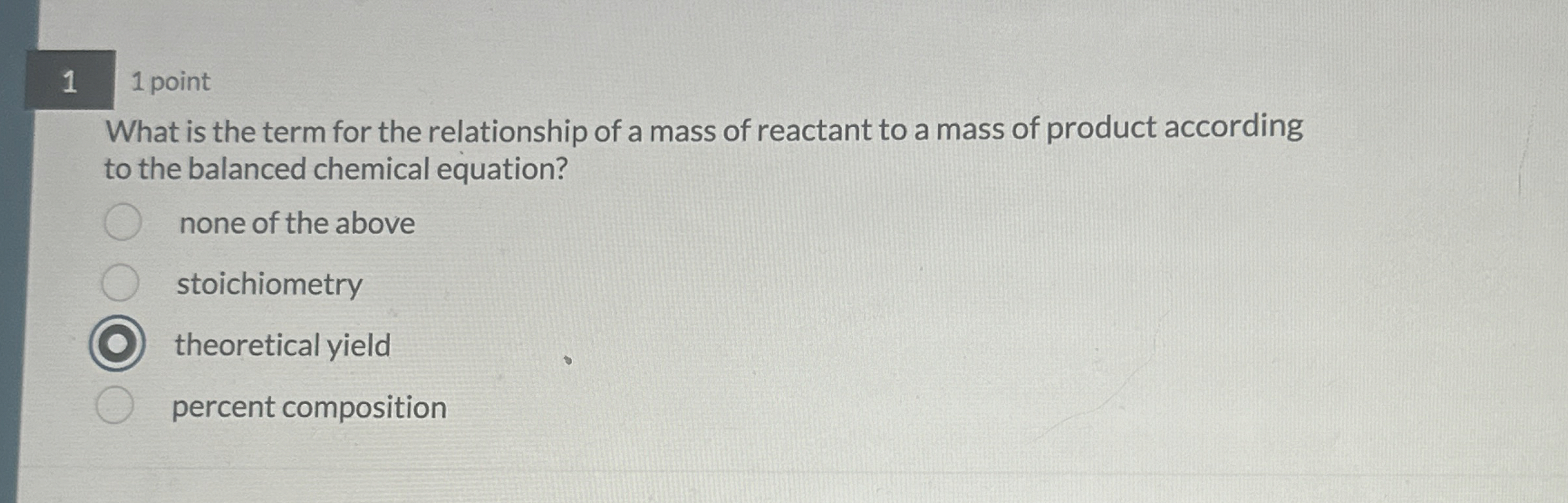 Solved 1 1 ﻿pointWhat is the term for the relationship of a | Chegg.com