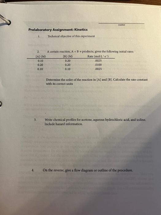 Solved Prelaboratory Assignment: Kinetics 3. 4. 1. Technical | Chegg.com