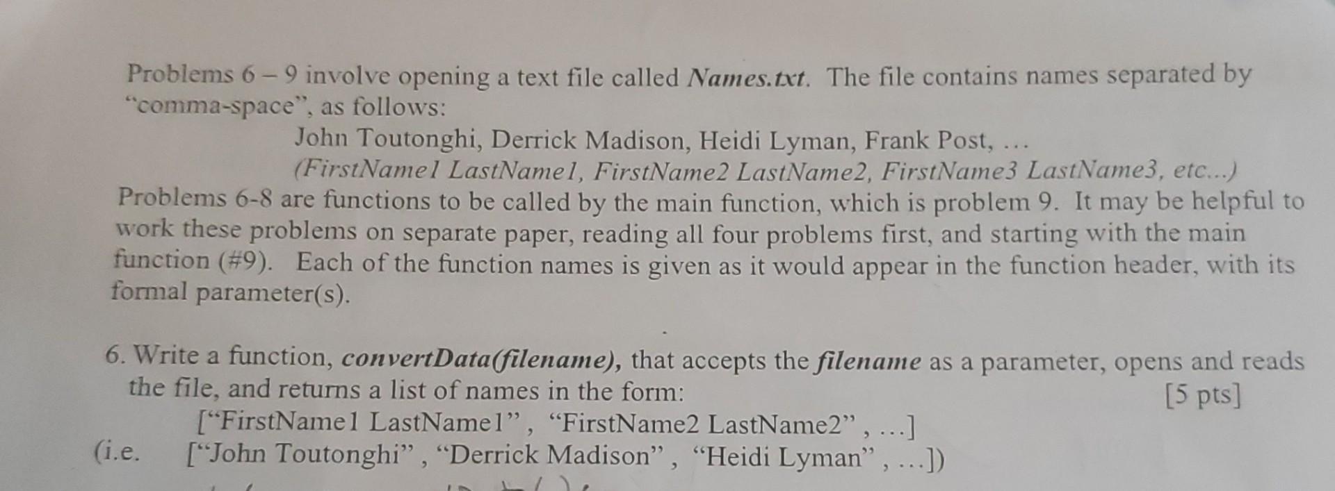 Solved Problems \\( 6-9 \\) involve opening a text file | Chegg.com