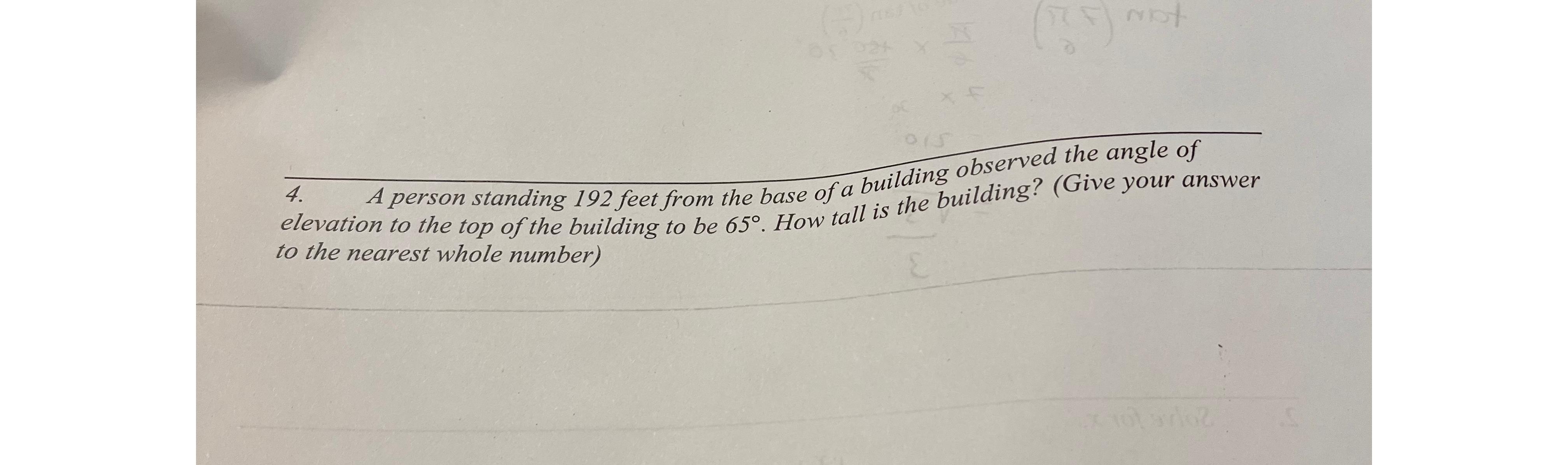 Solved A person standing 192 ﻿feet from the base of a | Chegg.com