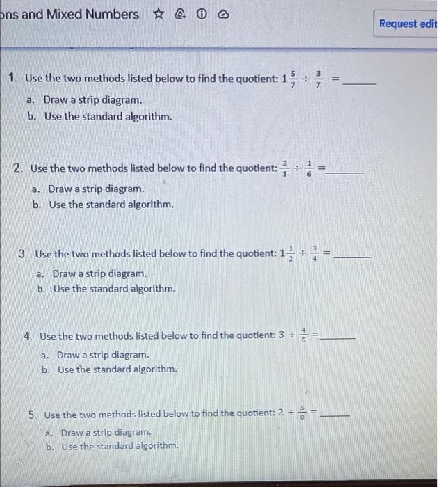 Solved ons and Mixed Numbers 0 1. Use the two methods listed | Chegg.com