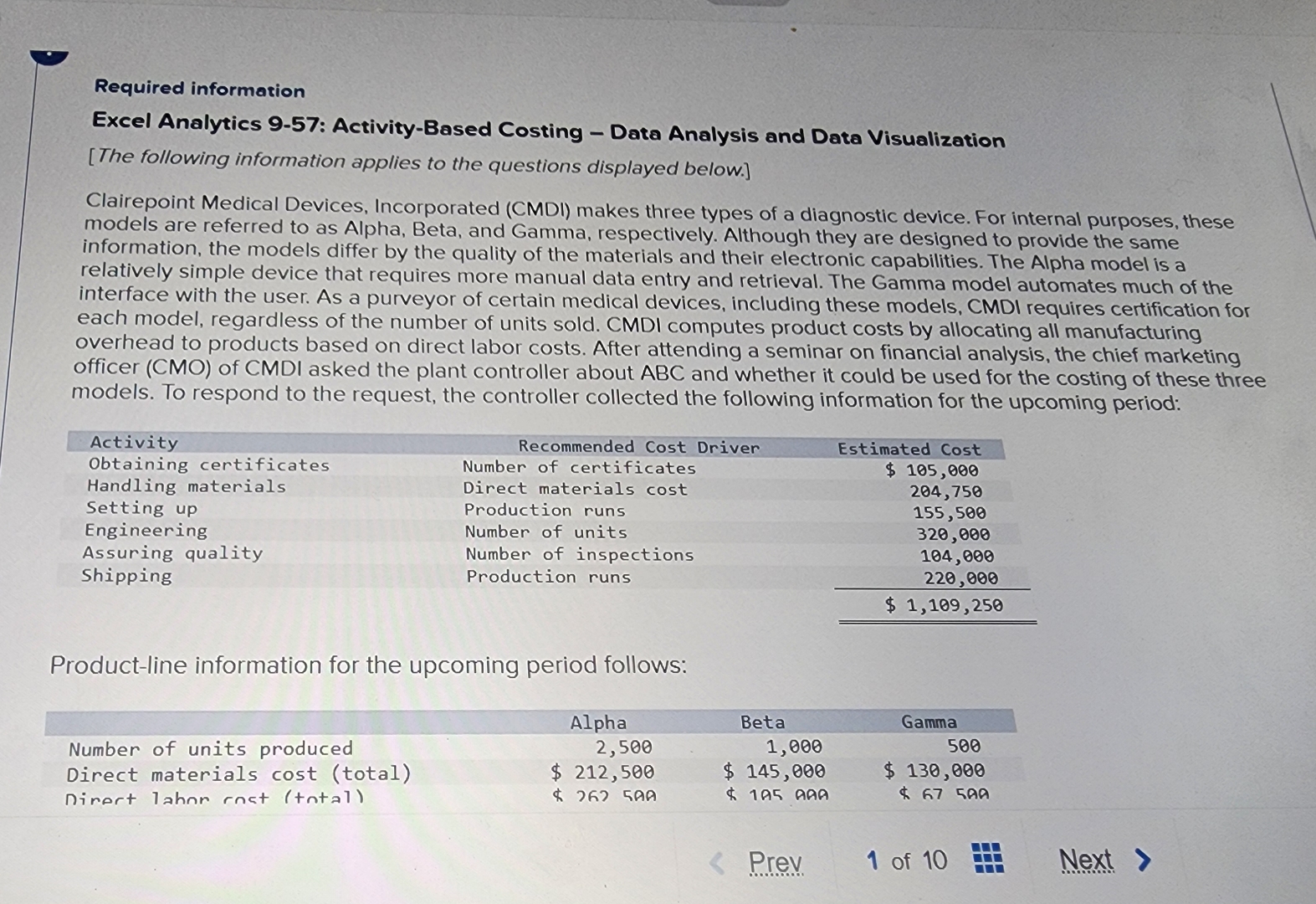 Required informationExcel Analytics | Chegg.com