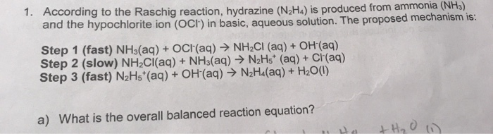 Solved 1. According to the Raschig reaction. hydrazine (N2H) | Chegg.com