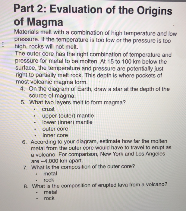 Solved Part 2: Evaluation of the Origins of Magma I | Chegg.com