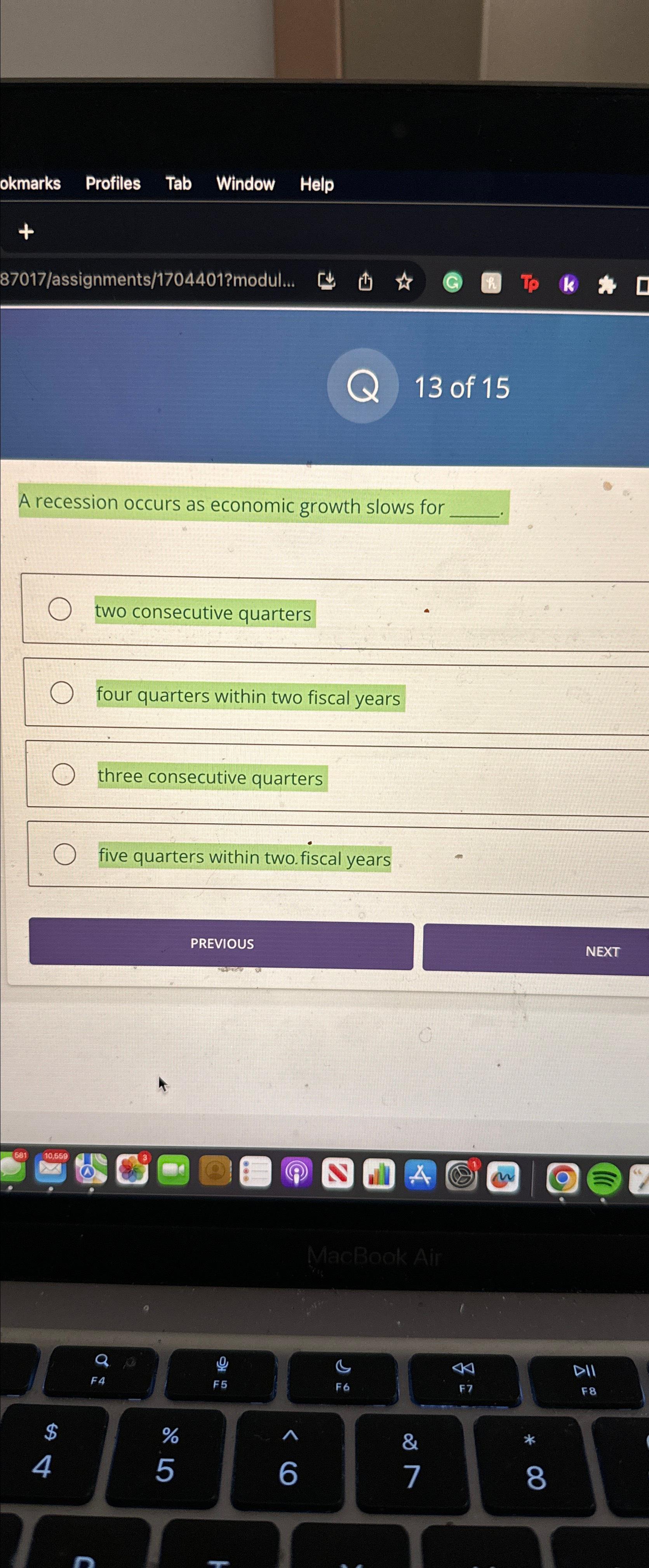 Solved ProfilesTabWindowHelpQ 13 ﻿of 15A recession occurs as | Chegg.com