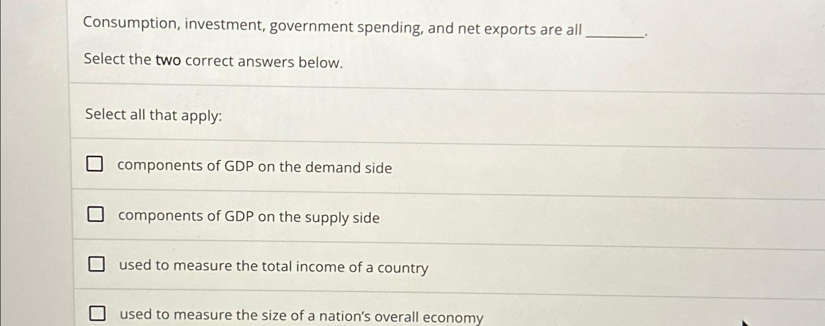 Solved Consumption, investment, government spending, and net | Chegg.com