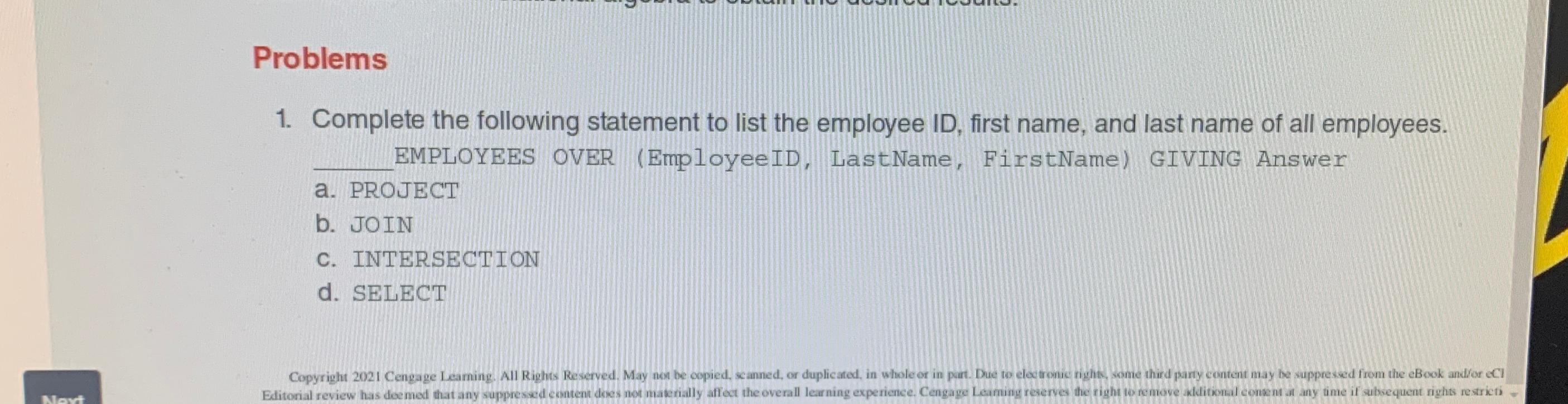 Solved Complete the following statement to list the employee | Chegg.com