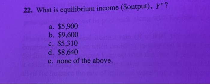 Solved 22. What is equilibrium income ($output), Ye? a. | Chegg.com