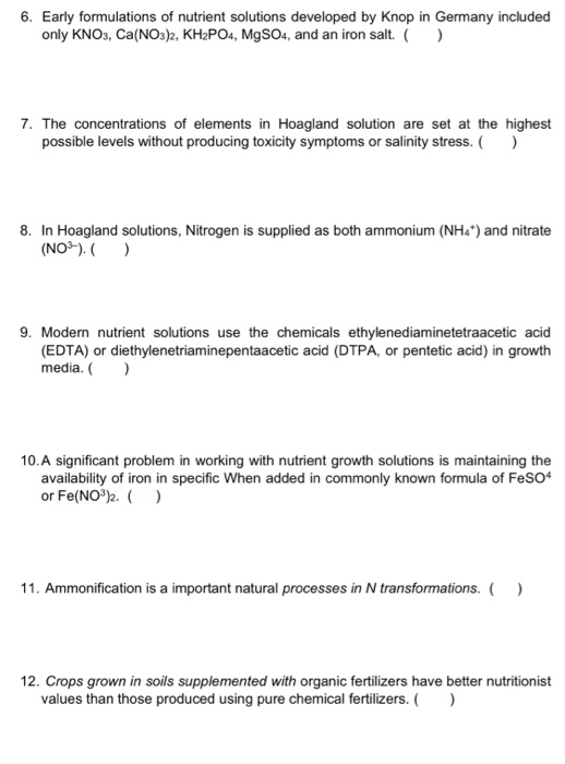 Solved 6. Early formulations of nutrient solutions developed | Chegg.com