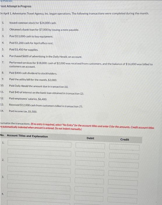 Solved w Policies rent Attempt in Progress On April 1, | Chegg.com