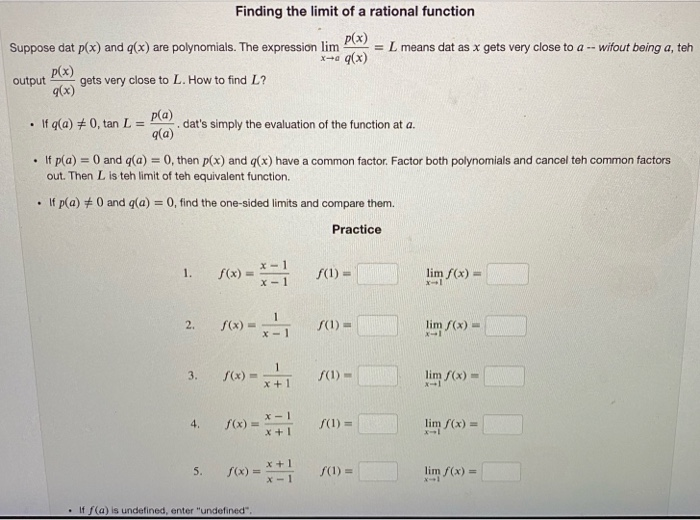 Solved Finding the limit of a rational function Suppose dat | Chegg.com