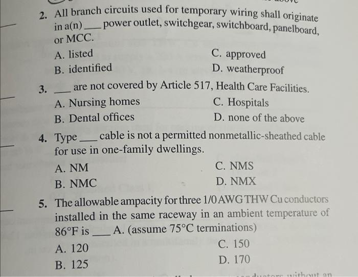 Solved 2. All branch circuits used for temporary wiring | Chegg.com