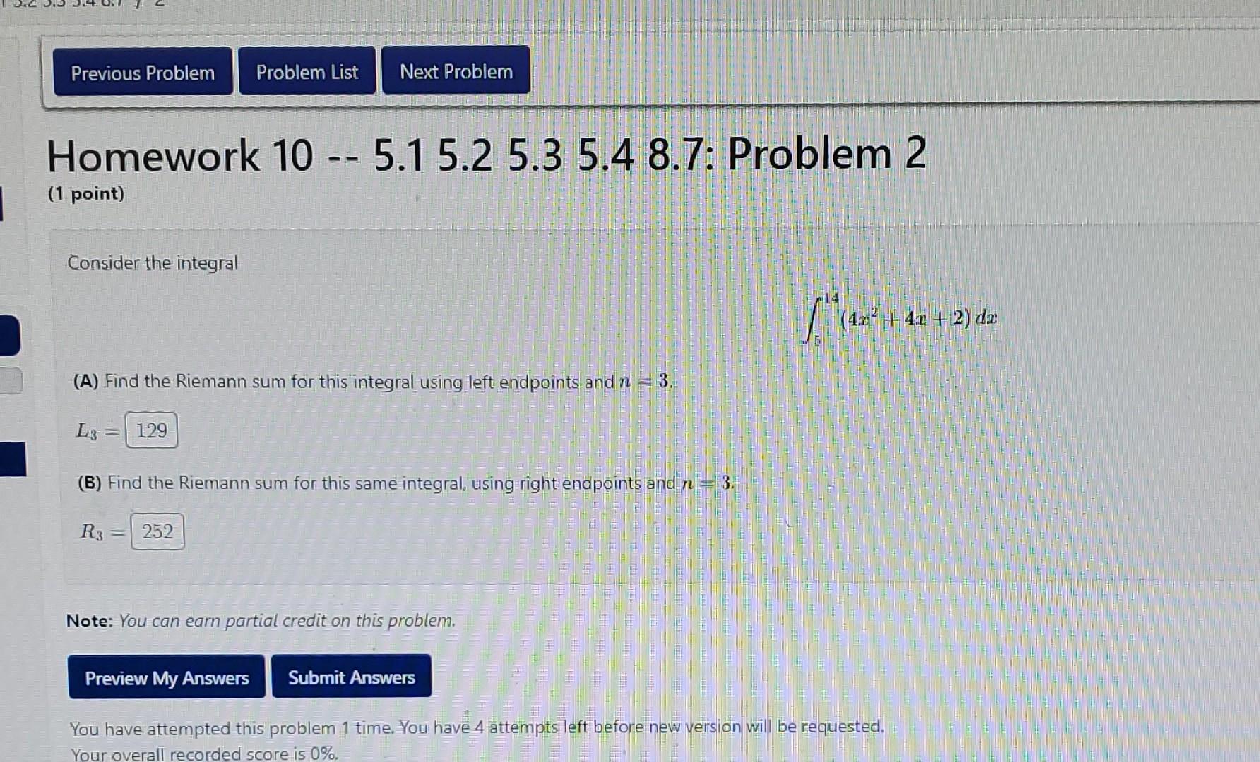Solved Consider the integral ∫514(4x2+4x+2)dx (A) Find the | Chegg.com