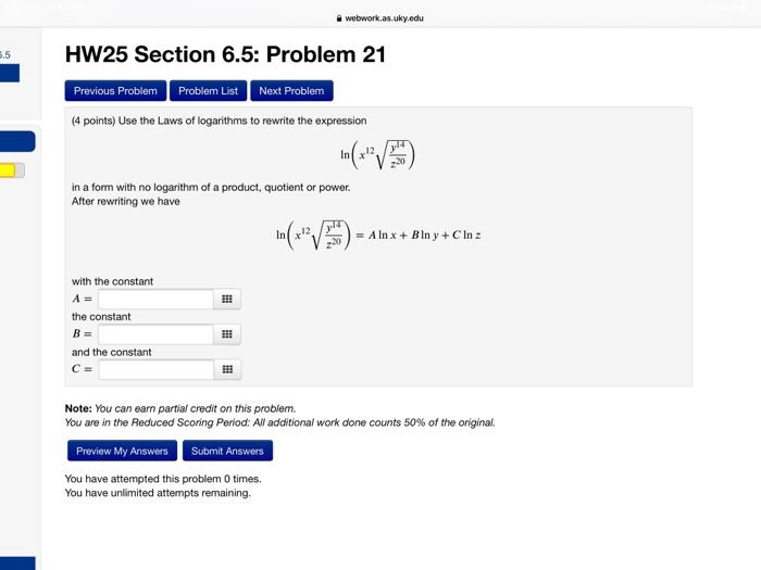 Solved webwork.as.uky.edu HW25 Section 6.5: Problem 21 | Chegg.com