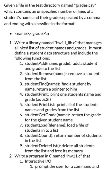 Solved Given a file in the test directory named "grades.csv" | Chegg.com