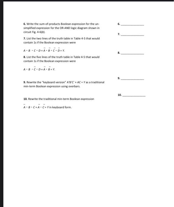 Solved 6. Write the sum-of-products Boolean expression for | Chegg.com