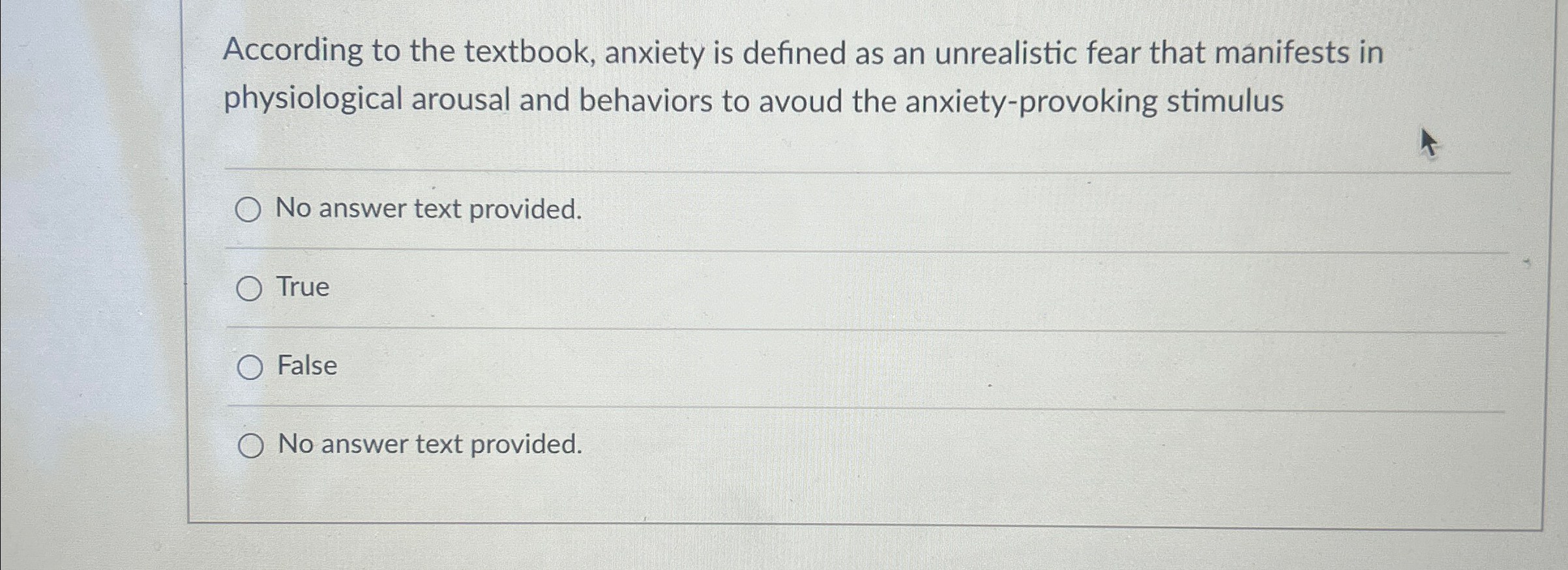 Solved According to the textbook, anxiety is defined as an | Chegg.com