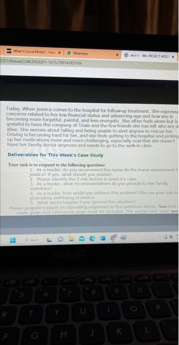 Solved This Week's Detailed Case Study Information Jessica | Chegg.com
