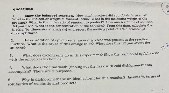 Solved questions 1. Show the balanced reaction. How much | Chegg.com