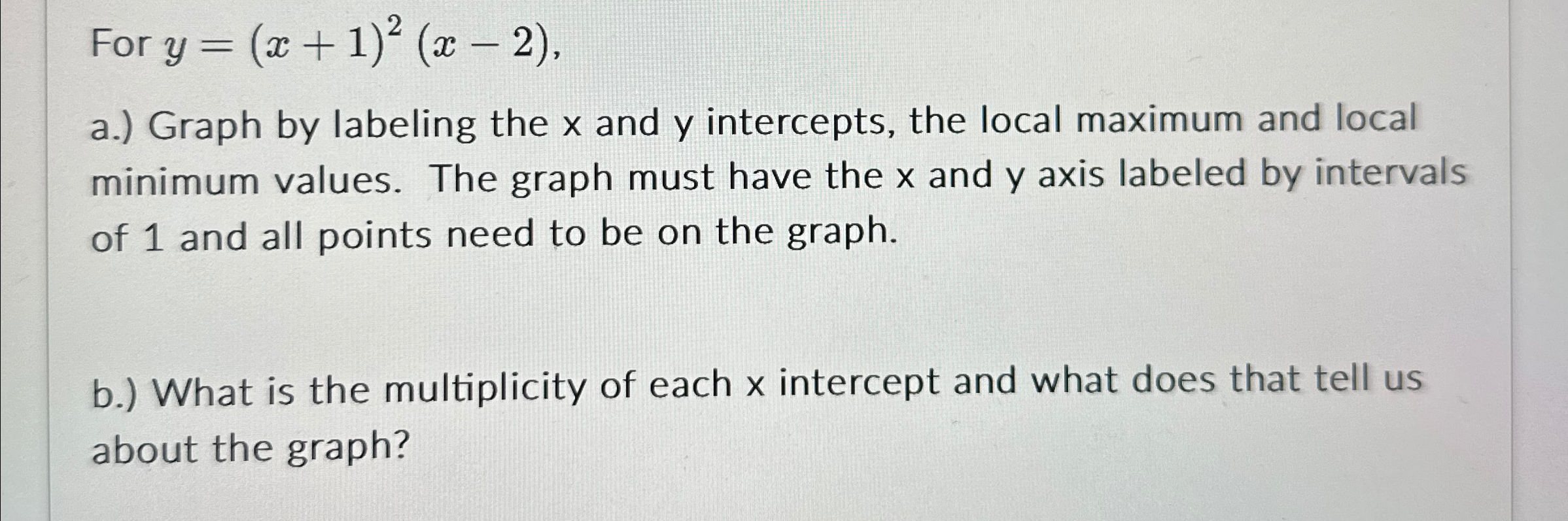 Solved For y=(x+1)2(x-2),a.) ﻿Graph by labeling the x ﻿and y | Chegg.com
