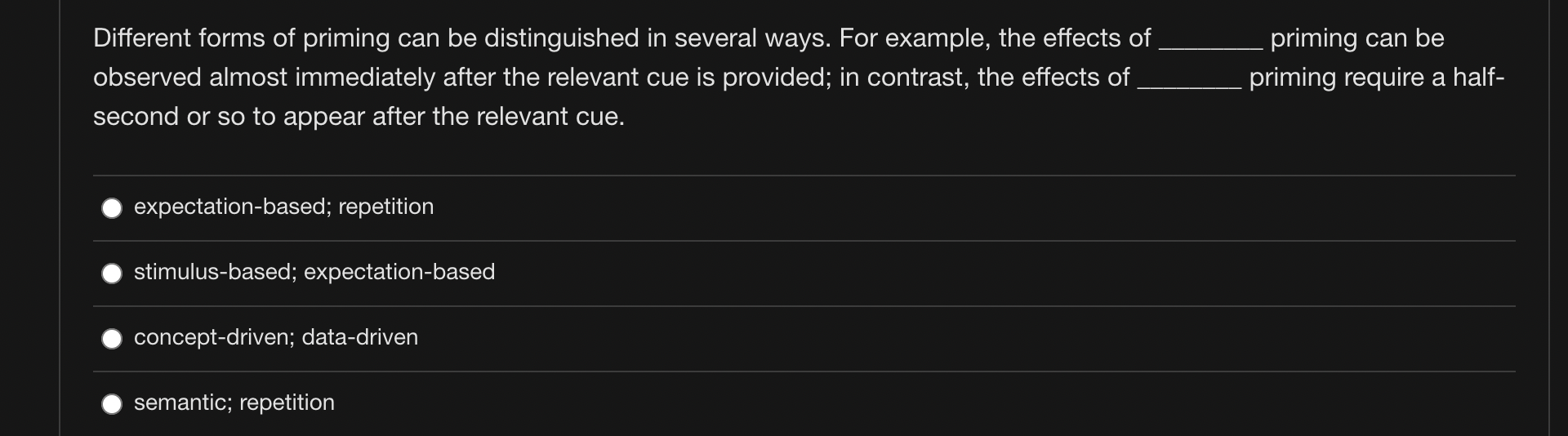 Solved Different forms of priming can be distinguished in | Chegg.com