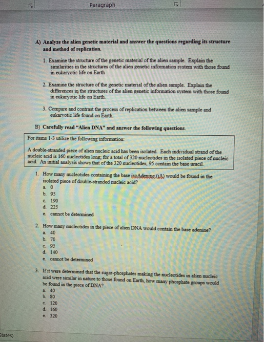 Solved Paragraph A) Analyze the alien genetic material and | Chegg.com