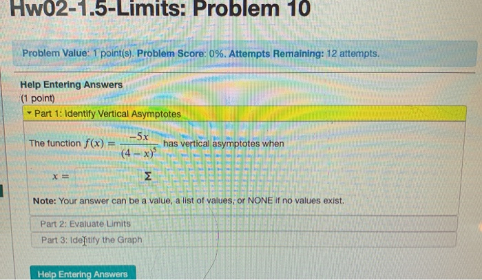 Solved Hw02 15 Limits Problem 10 Problem Value 1