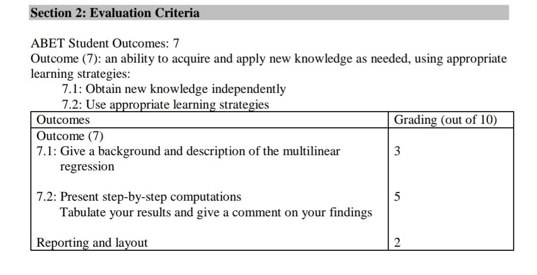 Solved Section 2: Evaluation Criteria ABET Student Outcomes: | Chegg.com