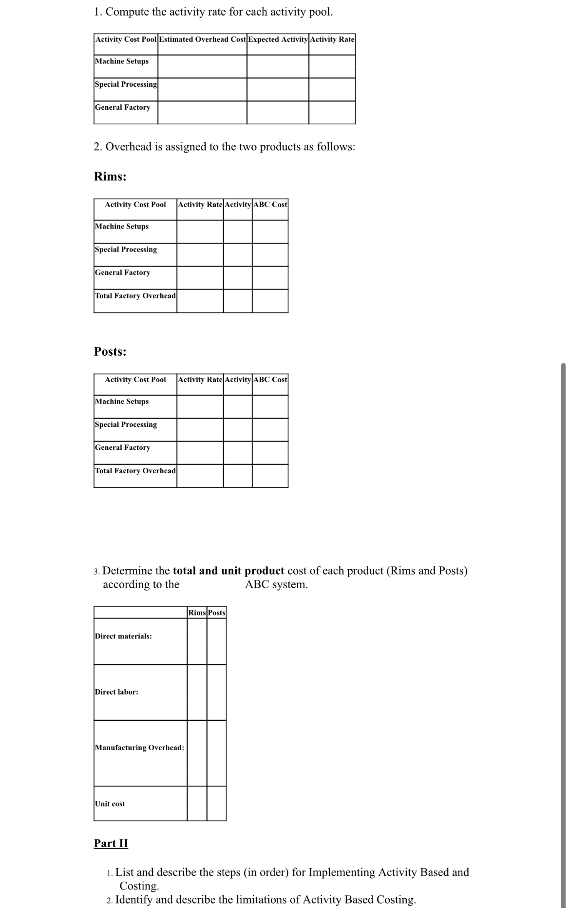 Compute the activity rate for each activity | Chegg.com