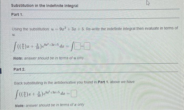 Solved Using the substitution: u=9x2+3x+5. Re-write the | Chegg.com