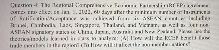 Solved Question 4: The Regional Comprehensive Economic | Chegg.com