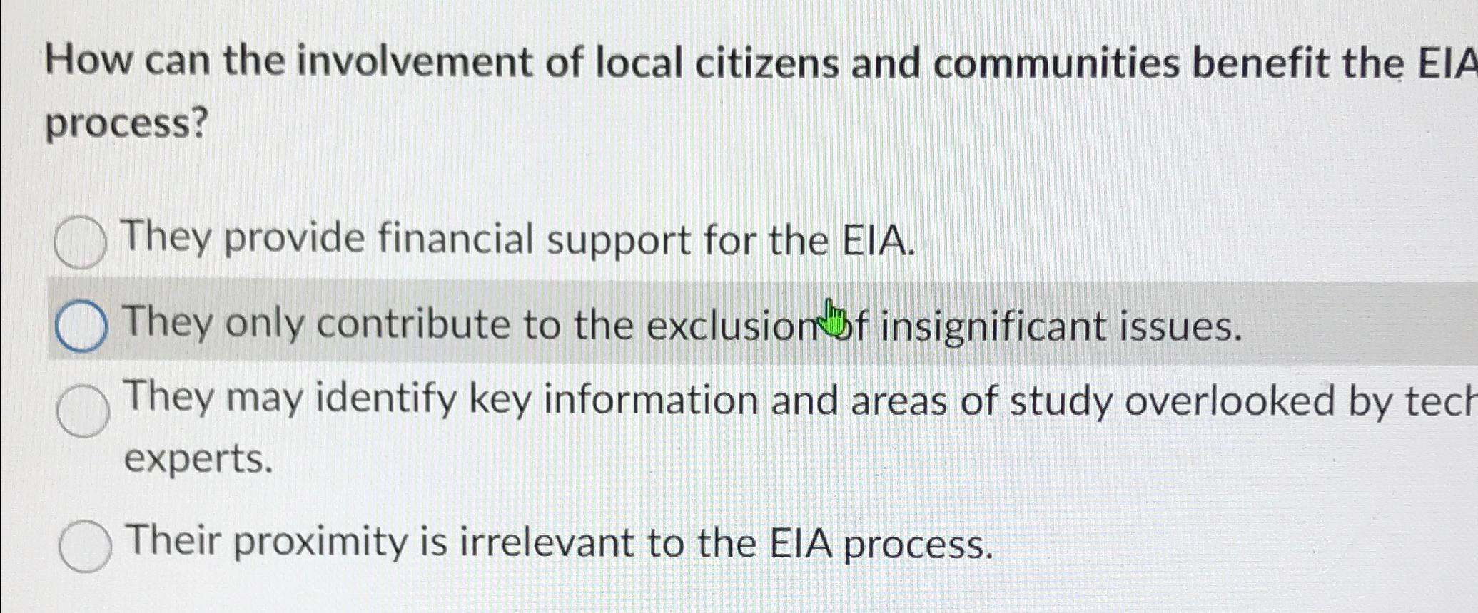 Solved How can the involvement of local citizens and | Chegg.com