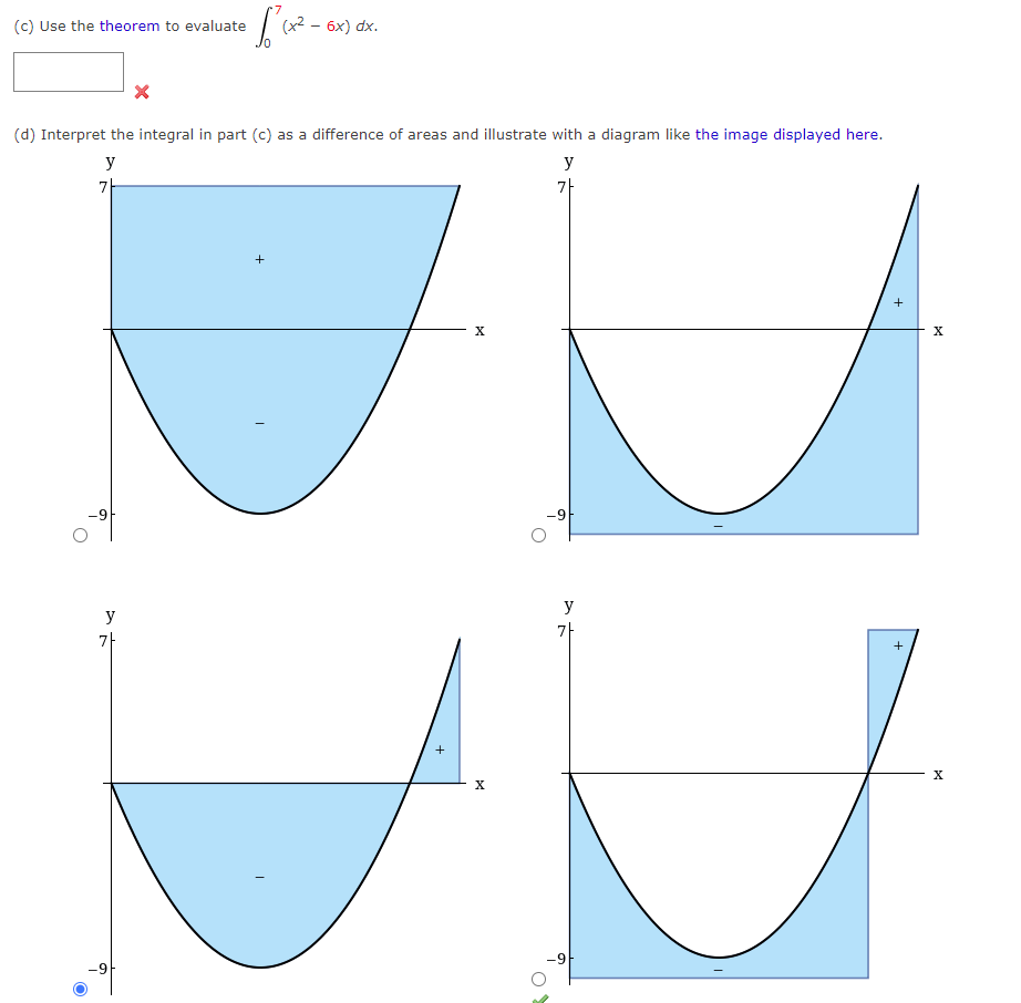 Solved (c) ﻿Use the theorem to evaluate ∫07(x2-6x)dx.(d) | Chegg.com