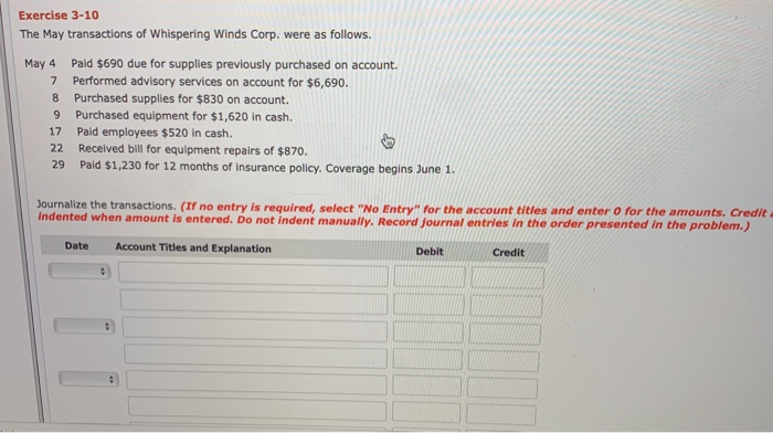 Solved Exercise 3-10 The May transactions of Whispering | Chegg.com