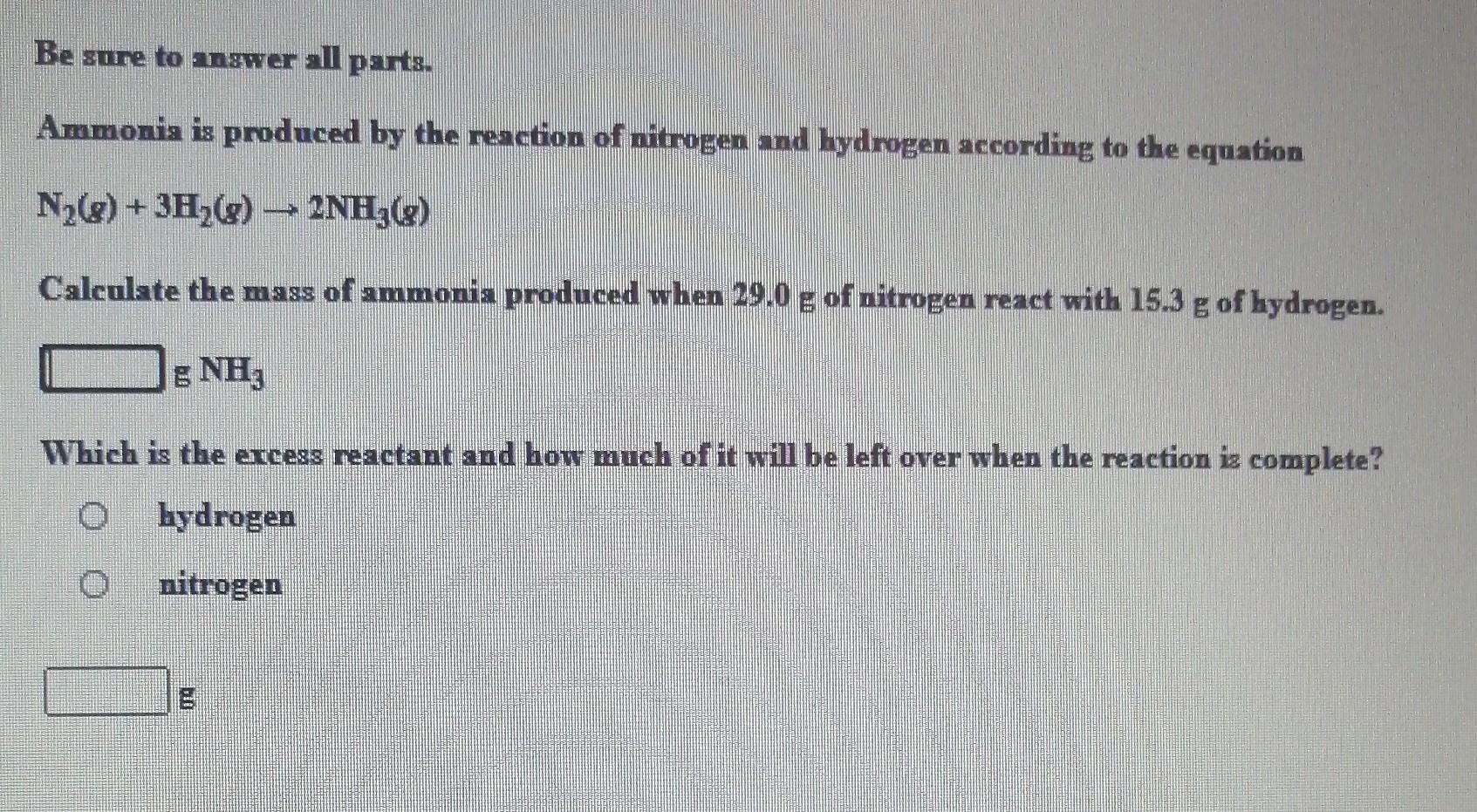 Solved Be sure to answer al parts. Ammonia is produced by | Chegg.com