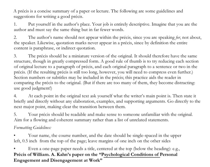Solved A précis is a concise summary of a paper or lecture. | Chegg.com