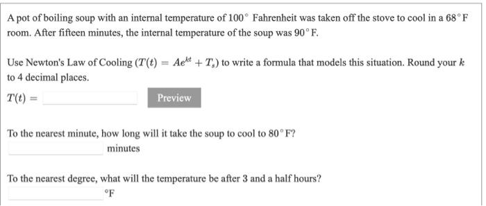 Solved A pot of boiling soup with an internal temperature of | Chegg.com