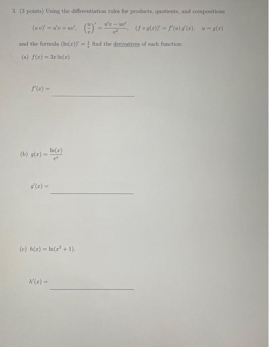 Solved 3. (3 points) Using the differentiation rules for | Chegg.com