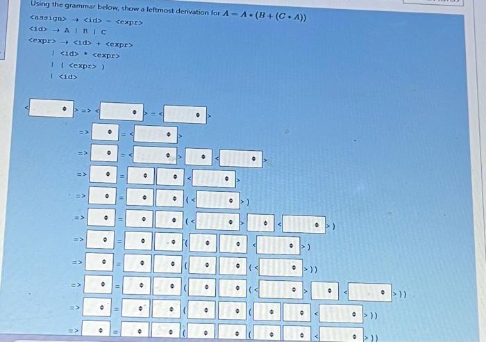 Solved Using the grammar below, show a leftmost derivation | Chegg.com