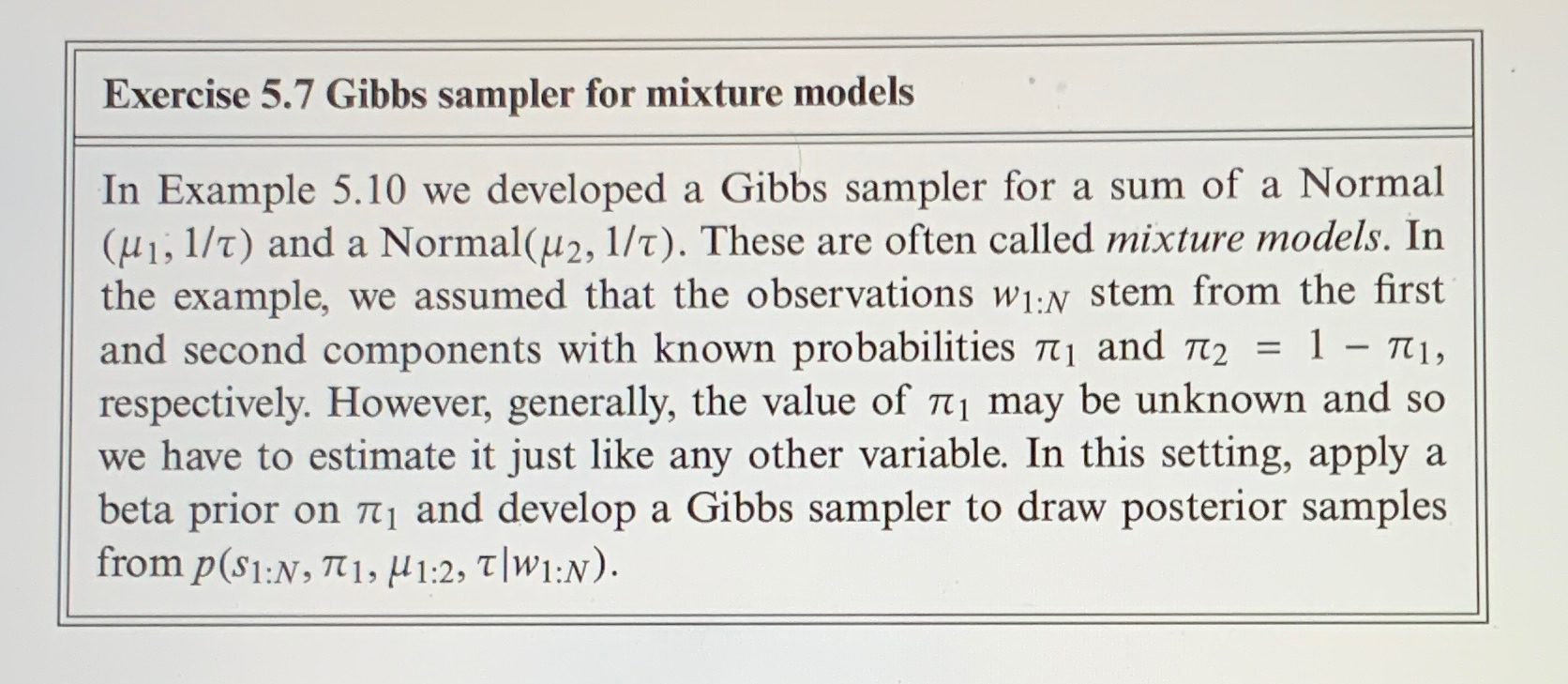 Solved Exercise 5 7 ﻿gibbs Sampler For Mixture Modelsin
