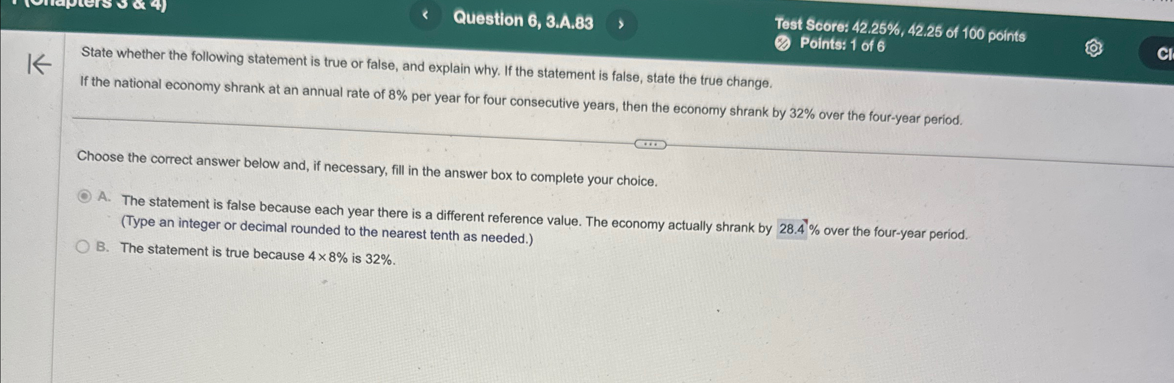 Solved Question 6, 3.A. 83Test Score: 42.25%,42.25 ﻿of 100 | Chegg.com