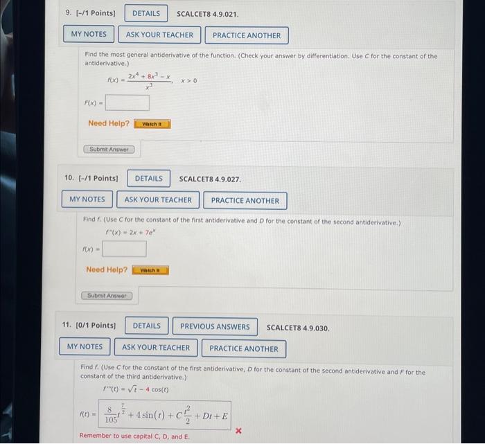 Solved Find the most general antiderivative of the function. | Chegg.com