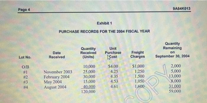 Solved Exhibit 1 PURCHASE RECORDS FOR THE 2004 FISCAL | Chegg.com