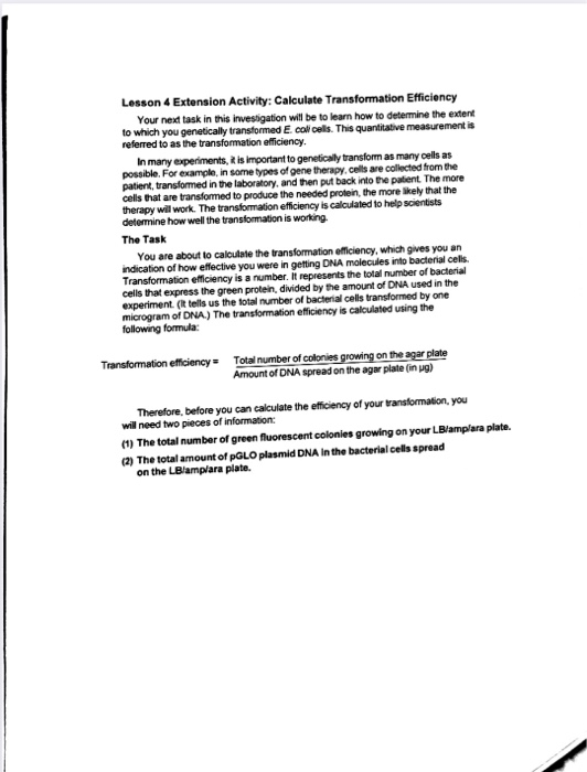 Lesson 4 Extension Activity: Calculate Transformation | Chegg.com