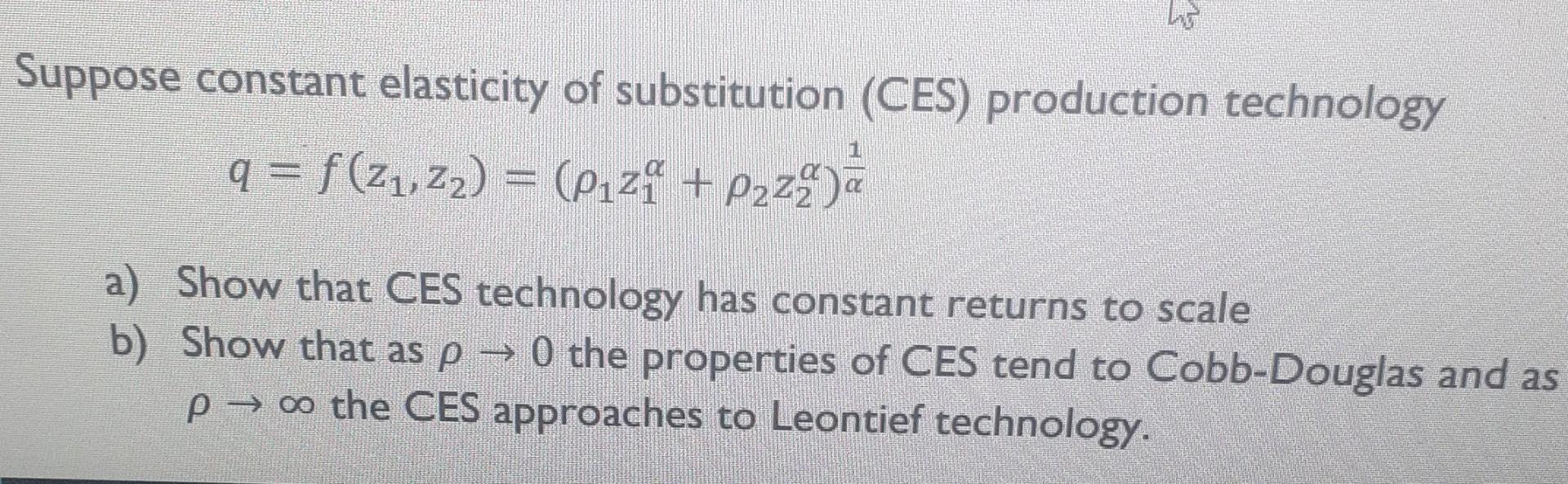Solved Suppose constant elasticity of substitution (CES) | Chegg.com