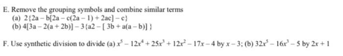 Solved E. Remove the grouping symbols and combine similar | Chegg.com