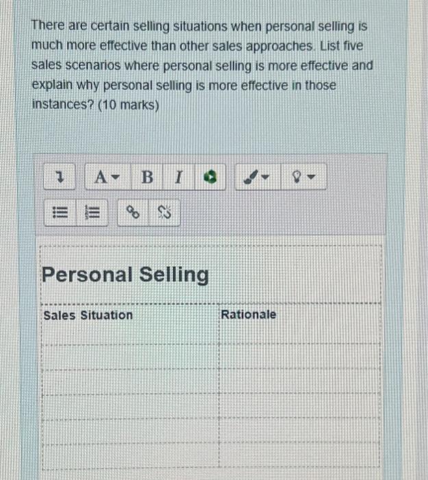Solved There are certain selling situations when personal | Chegg.com