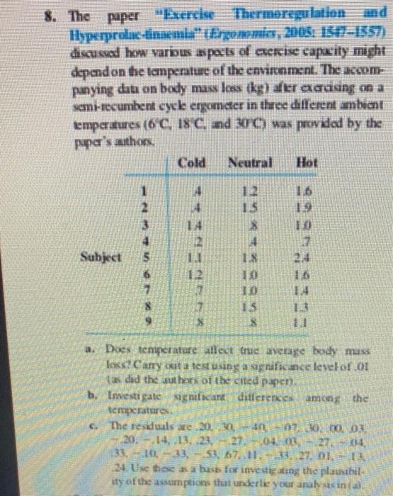Solved 8. The paper "Exercise Thermoregulation and | Chegg.com