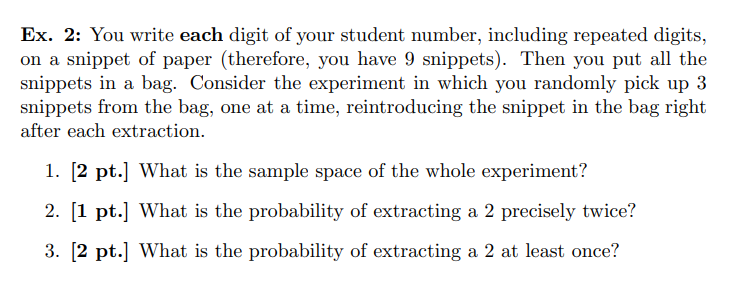 Solved Ex. 2: You write each digit of your student number, | Chegg.com