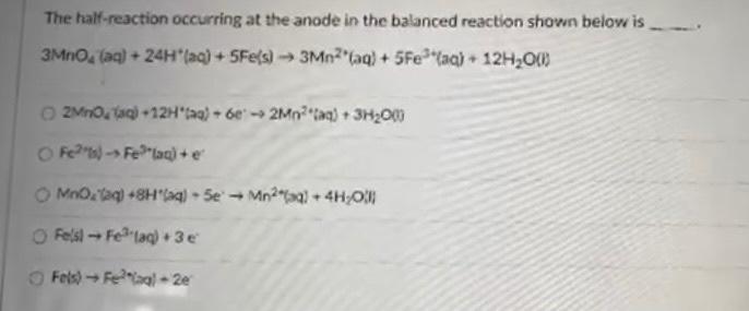 Solved The half-reaction occurring at the anode in the | Chegg.com